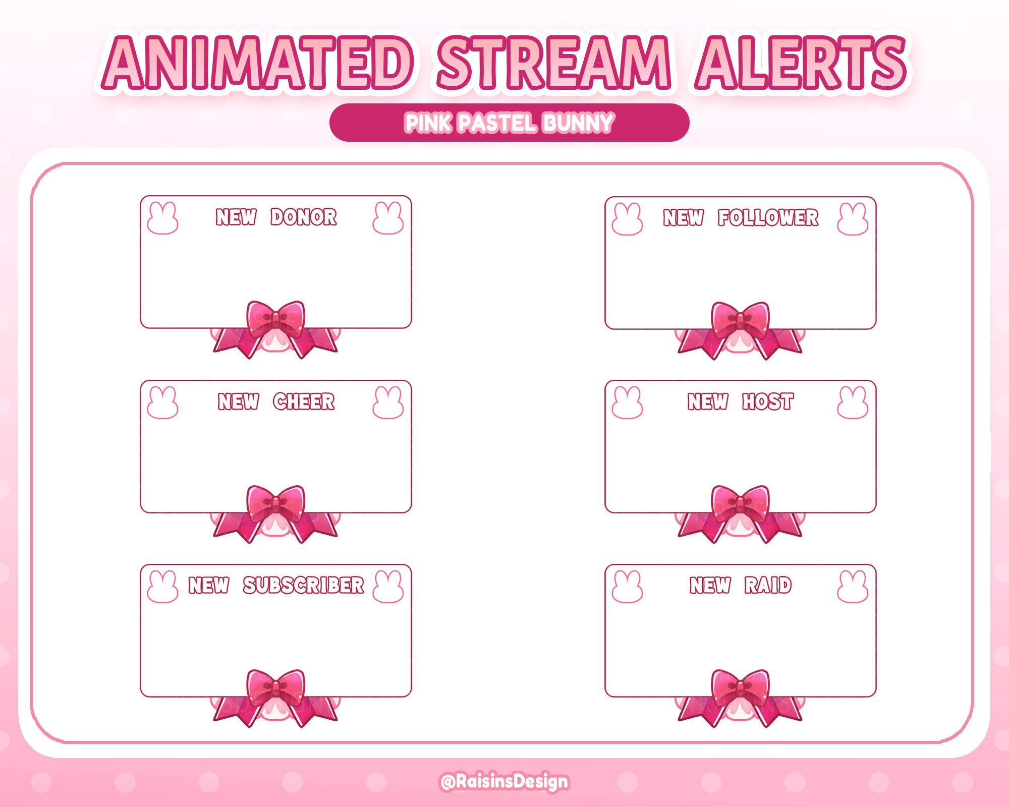 Animated Alerts for Twitch Overlay / Pink Pastel Bunny / Streamer ...