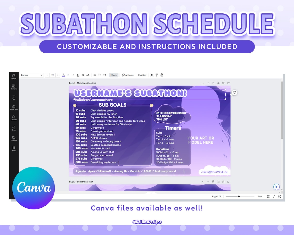 Stream Subathon Template for Twitch & Youtube Streaming / Purple Cloud ...