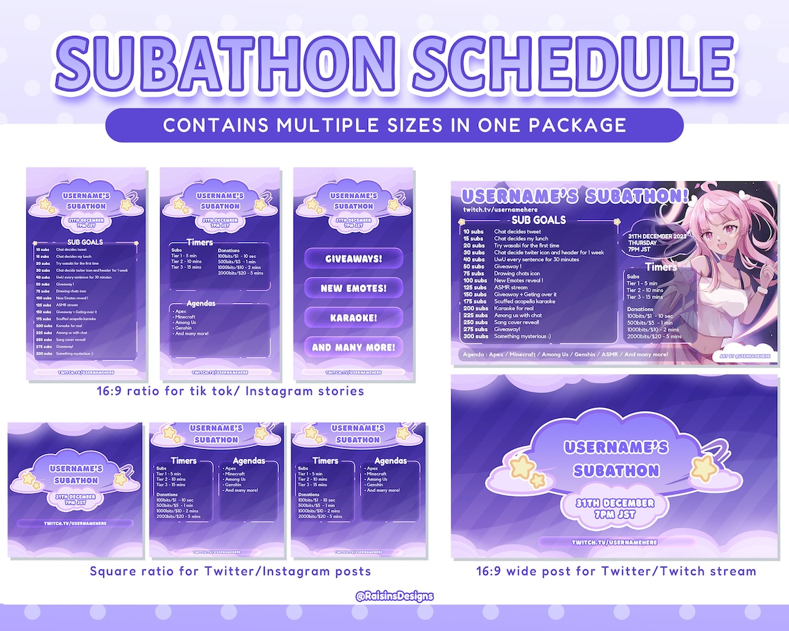 Stream Subathon Template for Twitch & Youtube Streaming / Purple Cloud ...