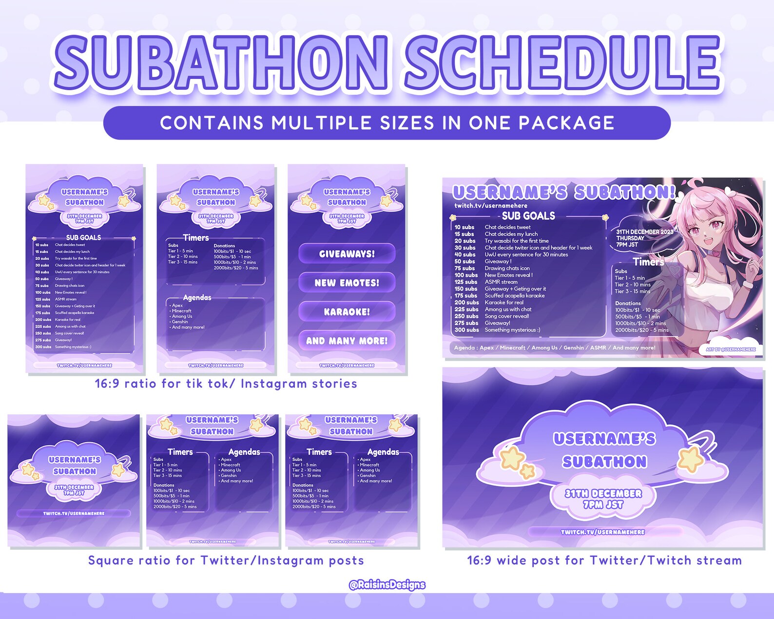 Stream Subathon Template for Twitch & Youtube Streaming / Purple Cloud ...