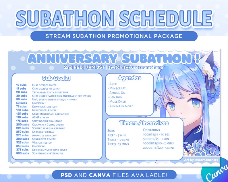 Stream Subathon Template for Twitch & Youtube Streaming / Blue Polka ...