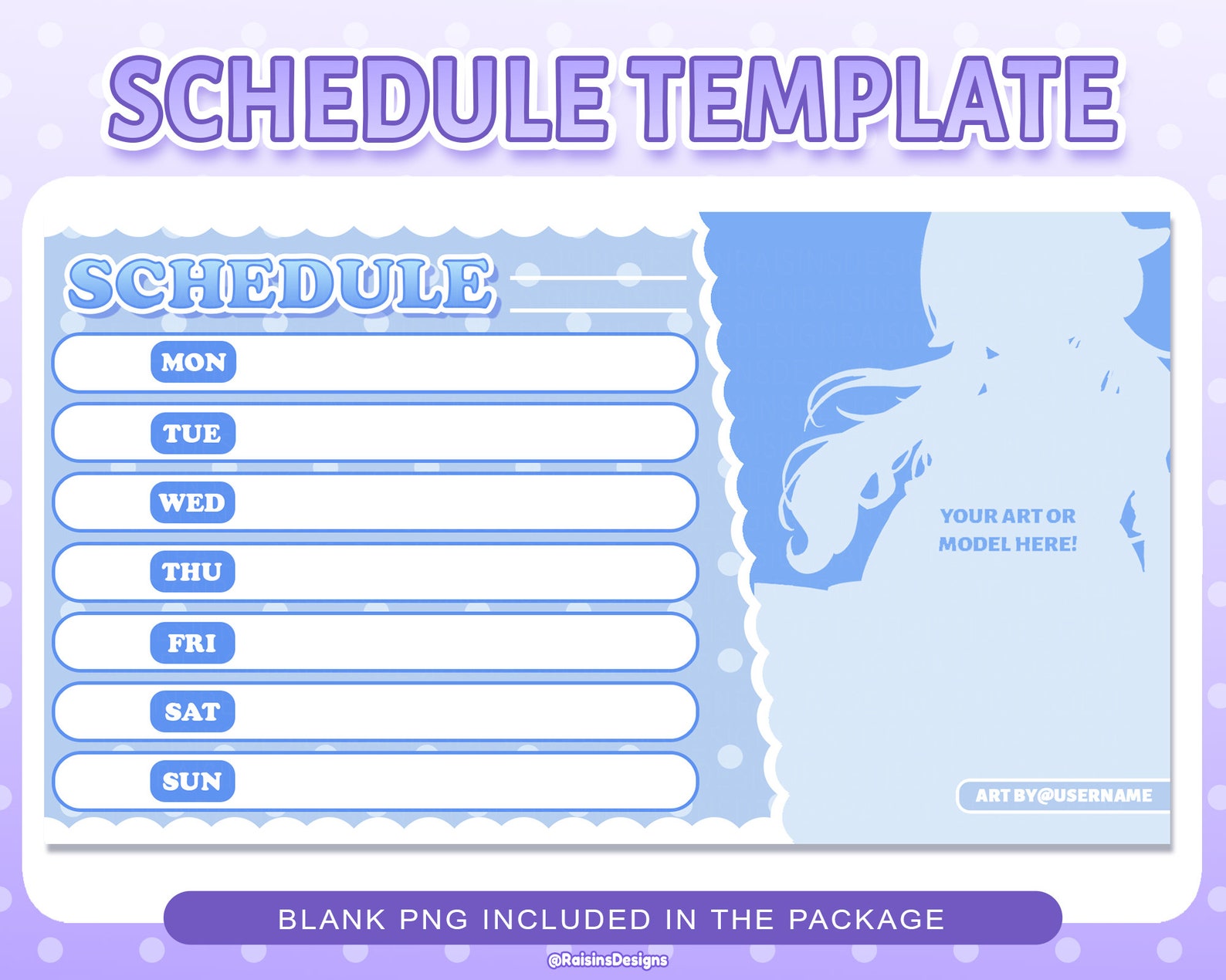 Stream Schedule Template for Twitch & Youtube Streaming / Blue Polka ...
