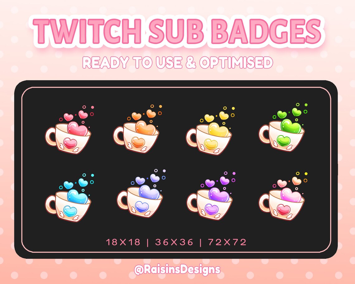 Heart Mug Badges for Twitch & Youtube Stream / P2U Cute Sub Badges ...