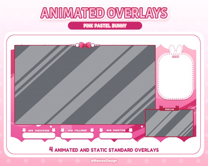Animated Twitch Overlays / Pink Pastel Bunny / Streamer Graphics ...