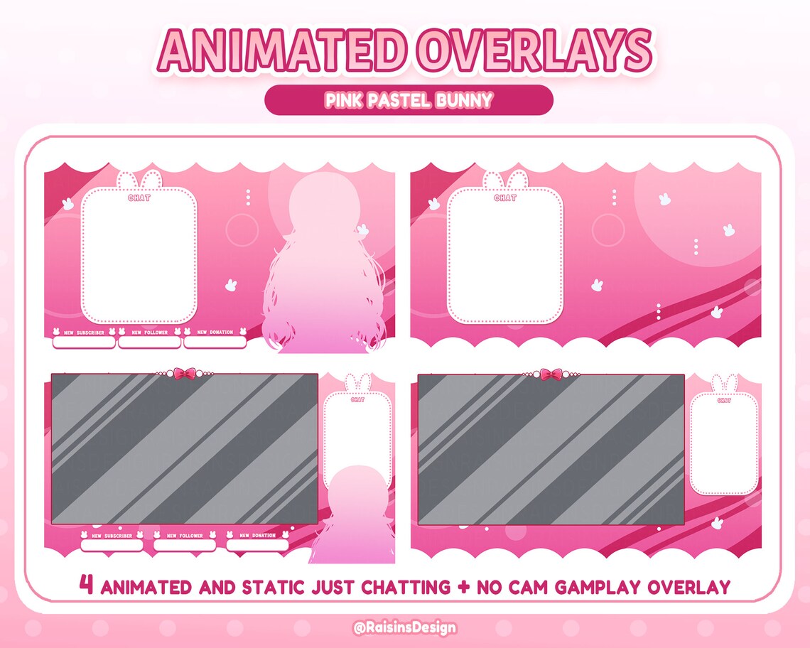 Animated Twitch Overlays / Pink Pastel Bunny / Streamer Graphics ...