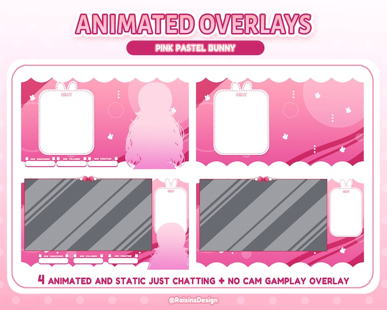 Animated Twitch Overlays / Pink Pastel Bunny / Streamer Graphics ...