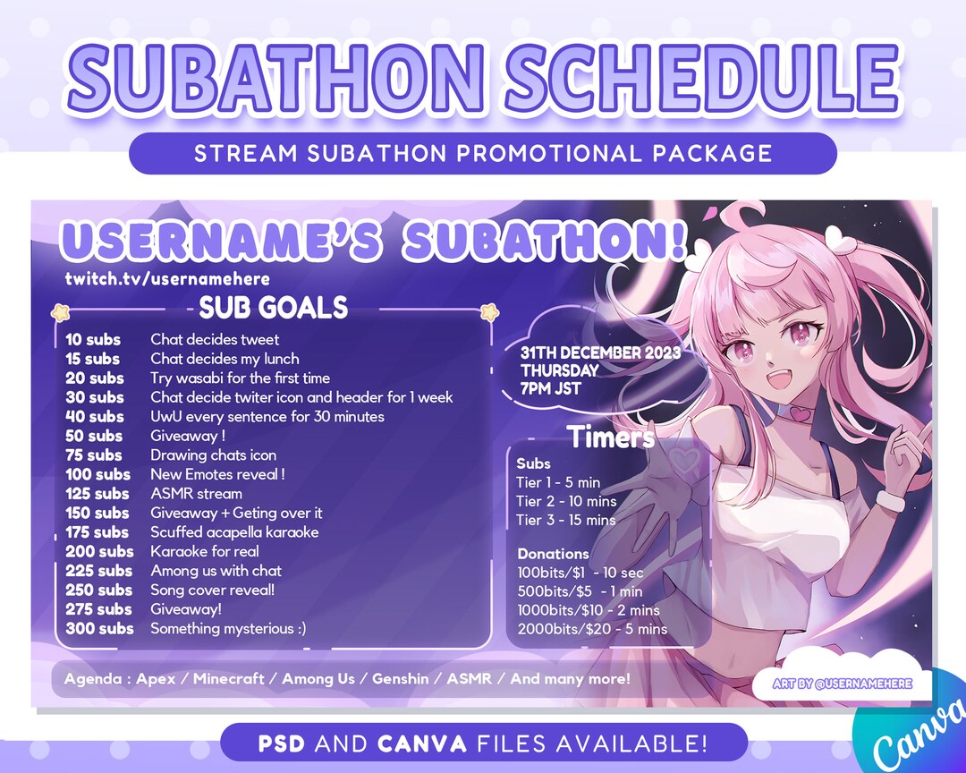 Stream Subathon Template for Twitch & Youtube Streaming / Purple Cloud ...