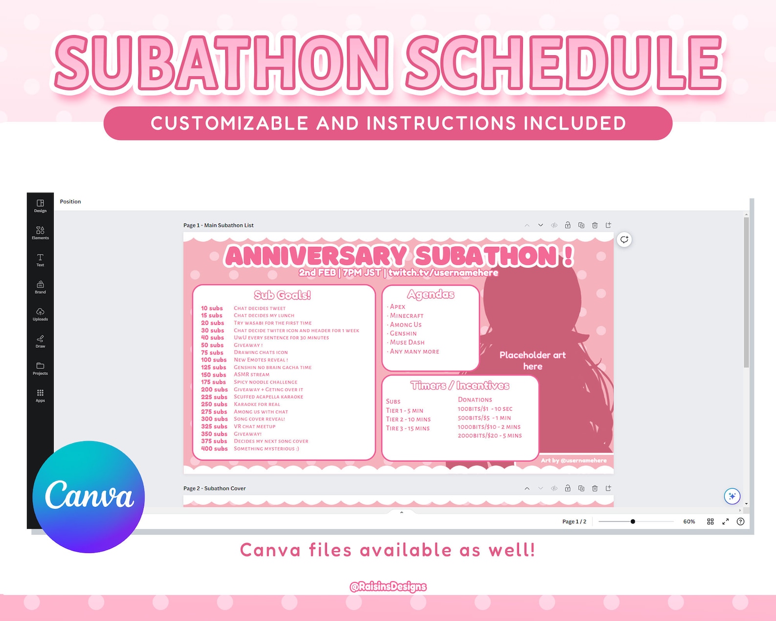Stream Subathon Template for Twitch & Youtube Streaming / Pink Polka ...