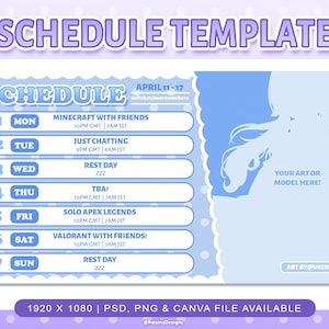 Stream Schedule Template for Twitch & Youtube Streaming / Blue Polka ...