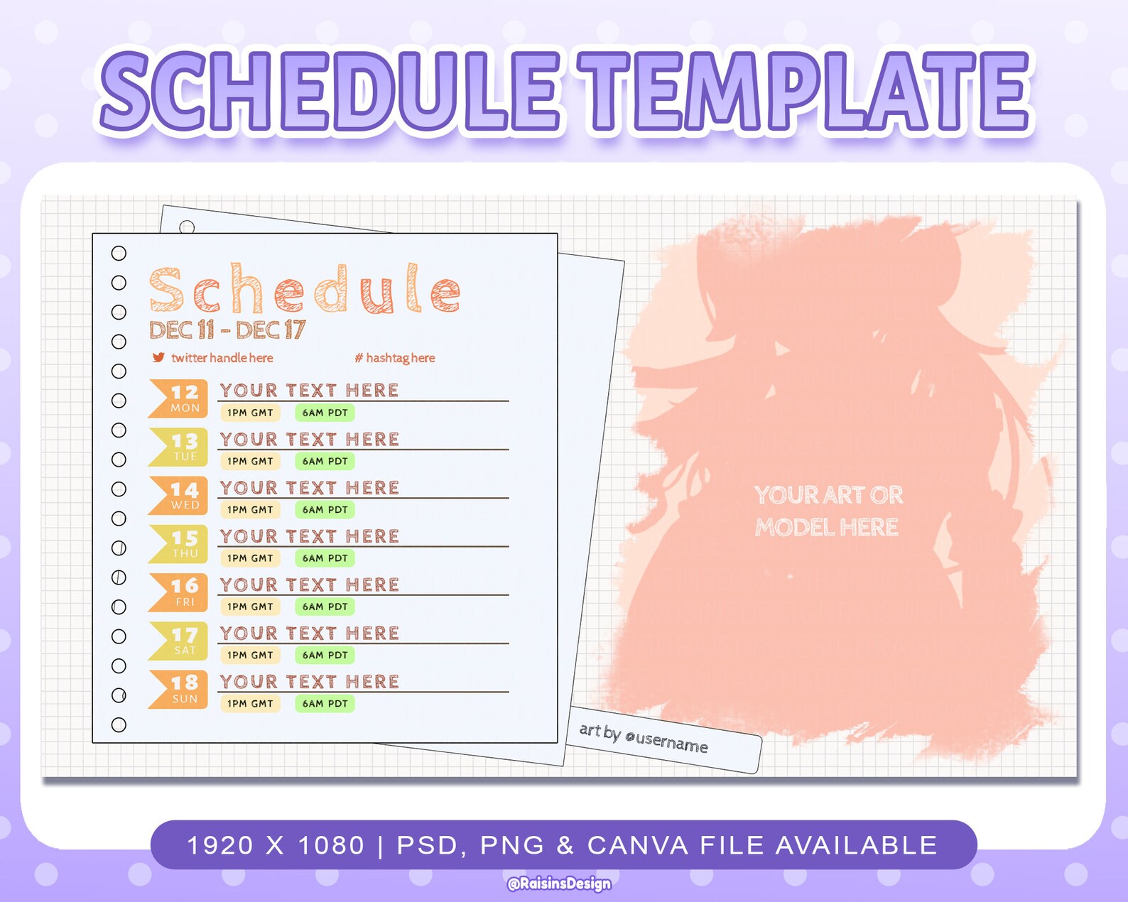 Stream Schedule Template for Twitch & Youtube Streaming / Cute Notebook ...