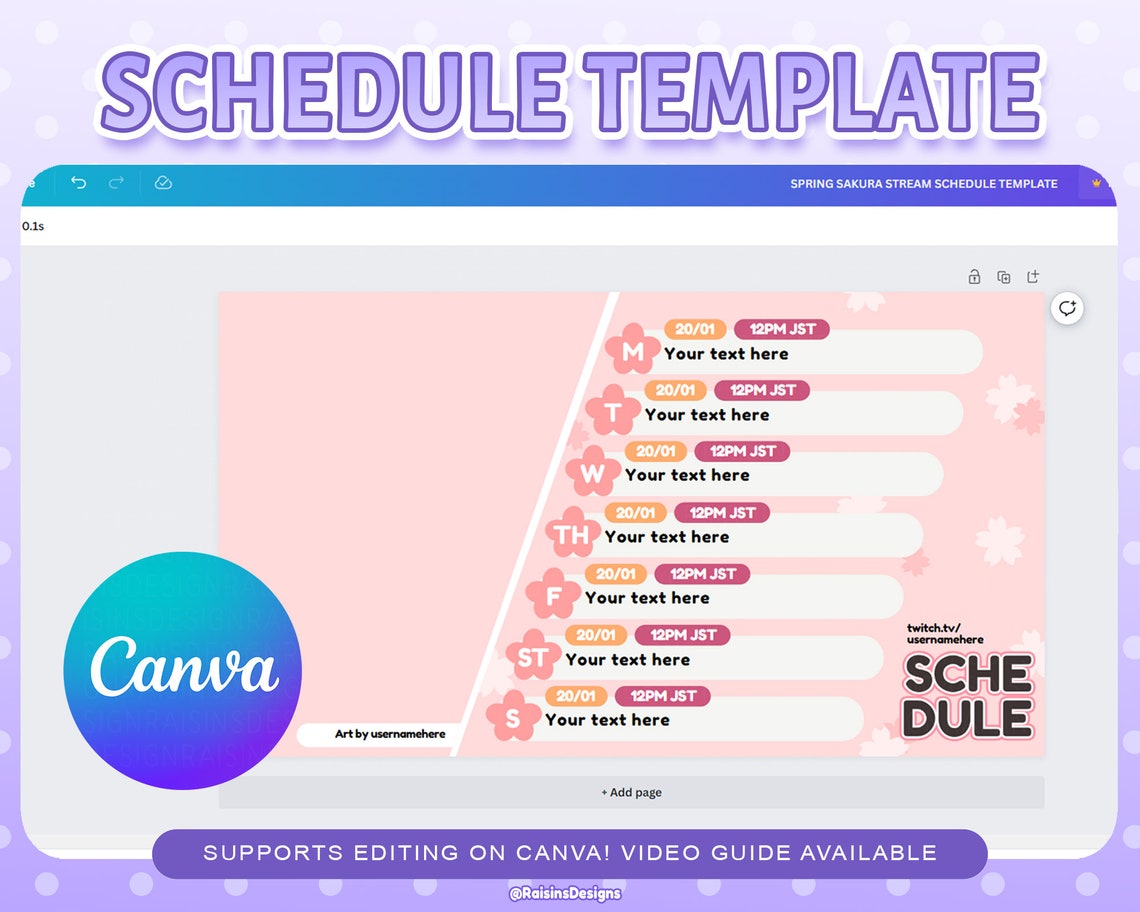 Stream Schedule Template for Twitch & Youtube Streaming / Spring Sakura ...