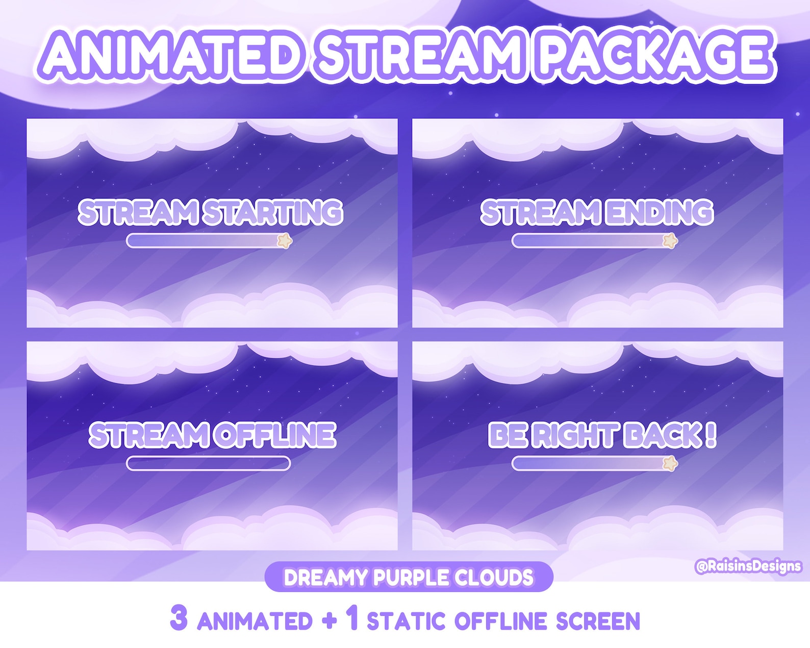Animated Stream Overlay Package for Twitch / Dreamy Purple Cloud ...