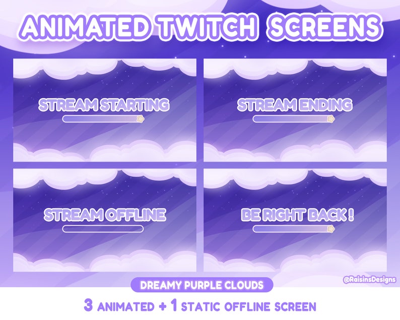 Animated Screens for Twitch Overlay / Dreamy Purple Clouds / Cute ...