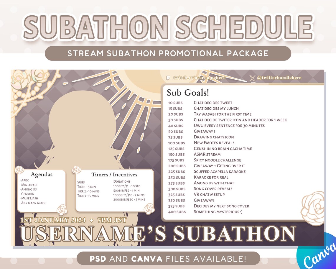 Stream Subathon Template for Twitch & Youtube Streaming /beige and Gold ...