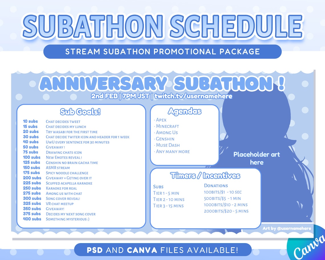 Stream Subathon Template for Twitch & Youtube Streaming / Blue Polka ...