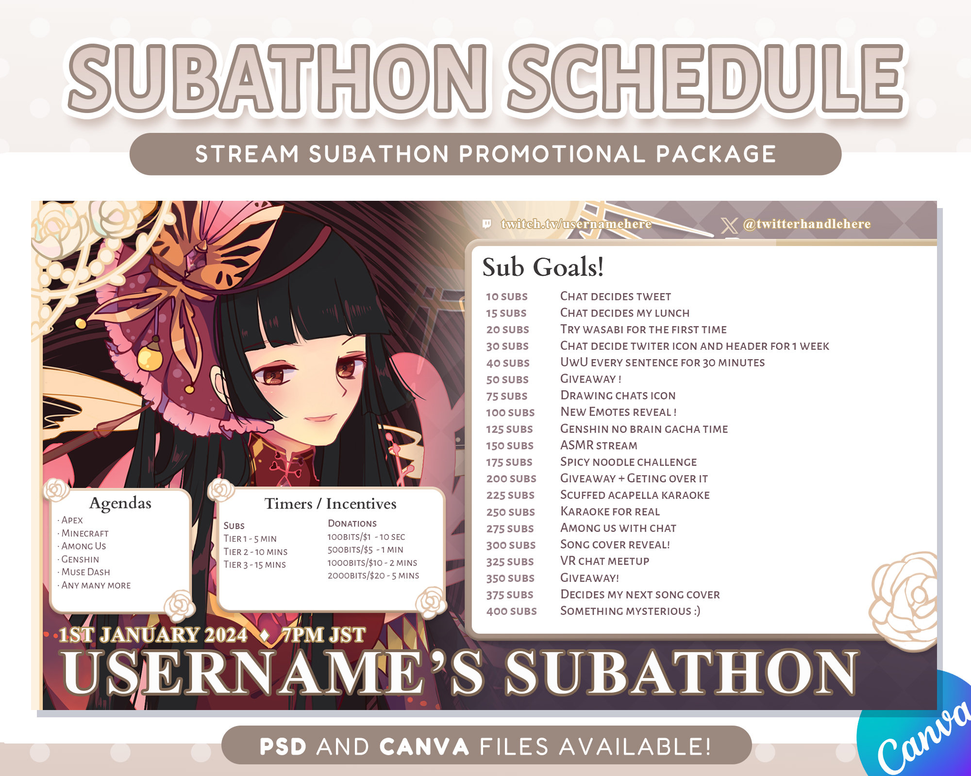 Stream Subathon Template for Twitch & Youtube Streaming /beige and Gold ...