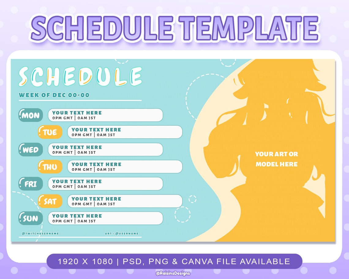 Stream Schedule Template for Twitch & Youtube Streaming / Summer Bubble ...