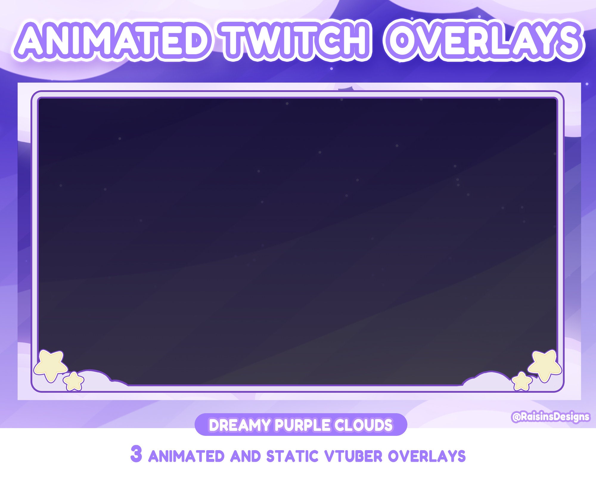 Animated Twitch Overlays / Dreamy Purple Cloud / Streamer Graphics ...