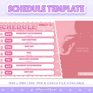 Stream Schedule Template for Twitch & Youtube Streaming / Pink - Etsy