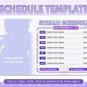 Stream Schedule Template for Twitch & Youtube Streaming / Pastel Purple ...