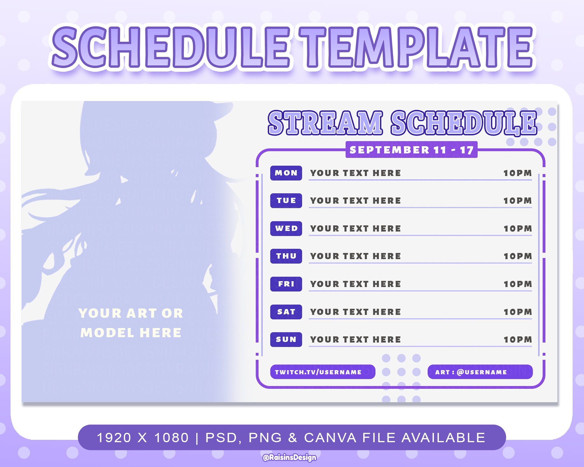 Stream Schedule Template for Twitch & Youtube Streaming / Pastel Purple ...