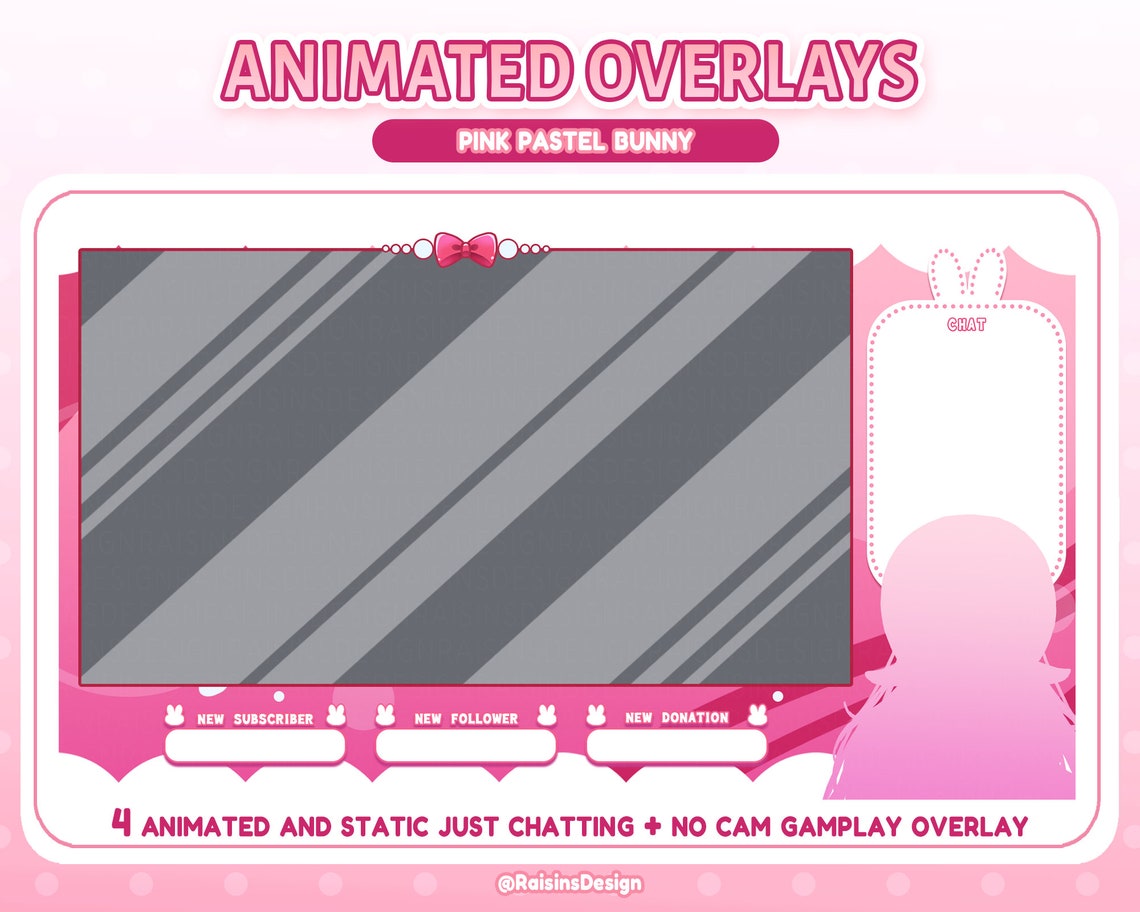 Animated Twitch Overlays / Pink Pastel Bunny / Streamer Graphics ...