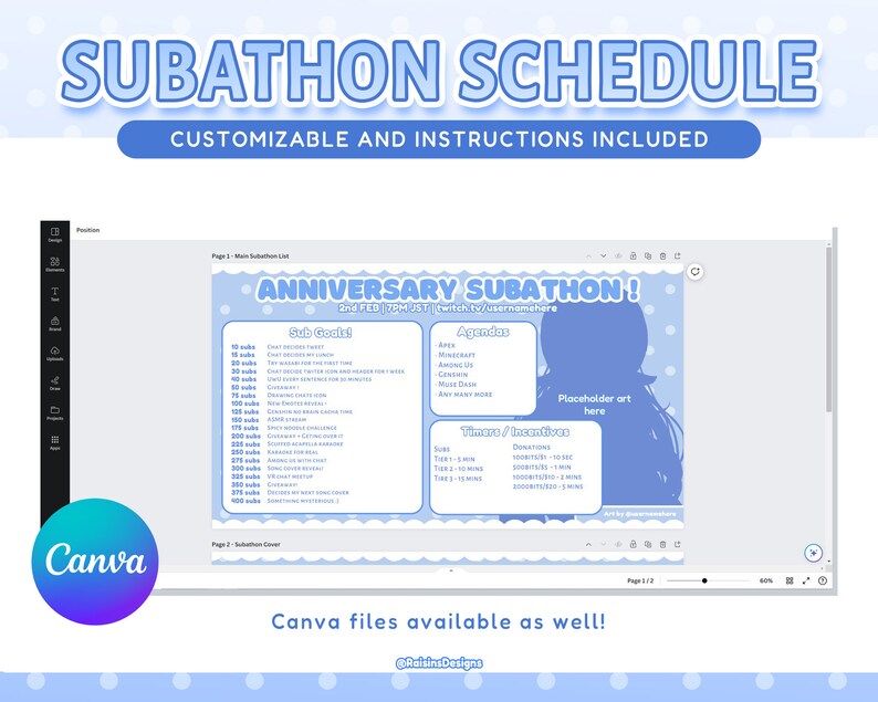 Stream Subathon Template for Twitch & Youtube Streaming / Blue Polka ...