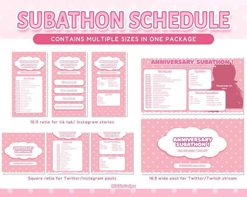 Stream Subathon Template for Twitch & Youtube Streaming / Pink Polka ...