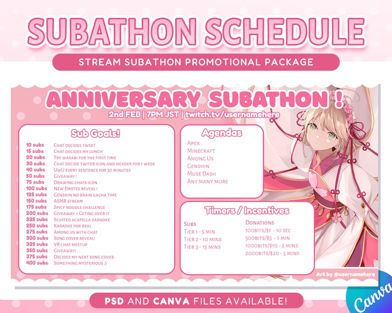 Stream Subathon Template for Twitch & Youtube Streaming / Pink Polka ...