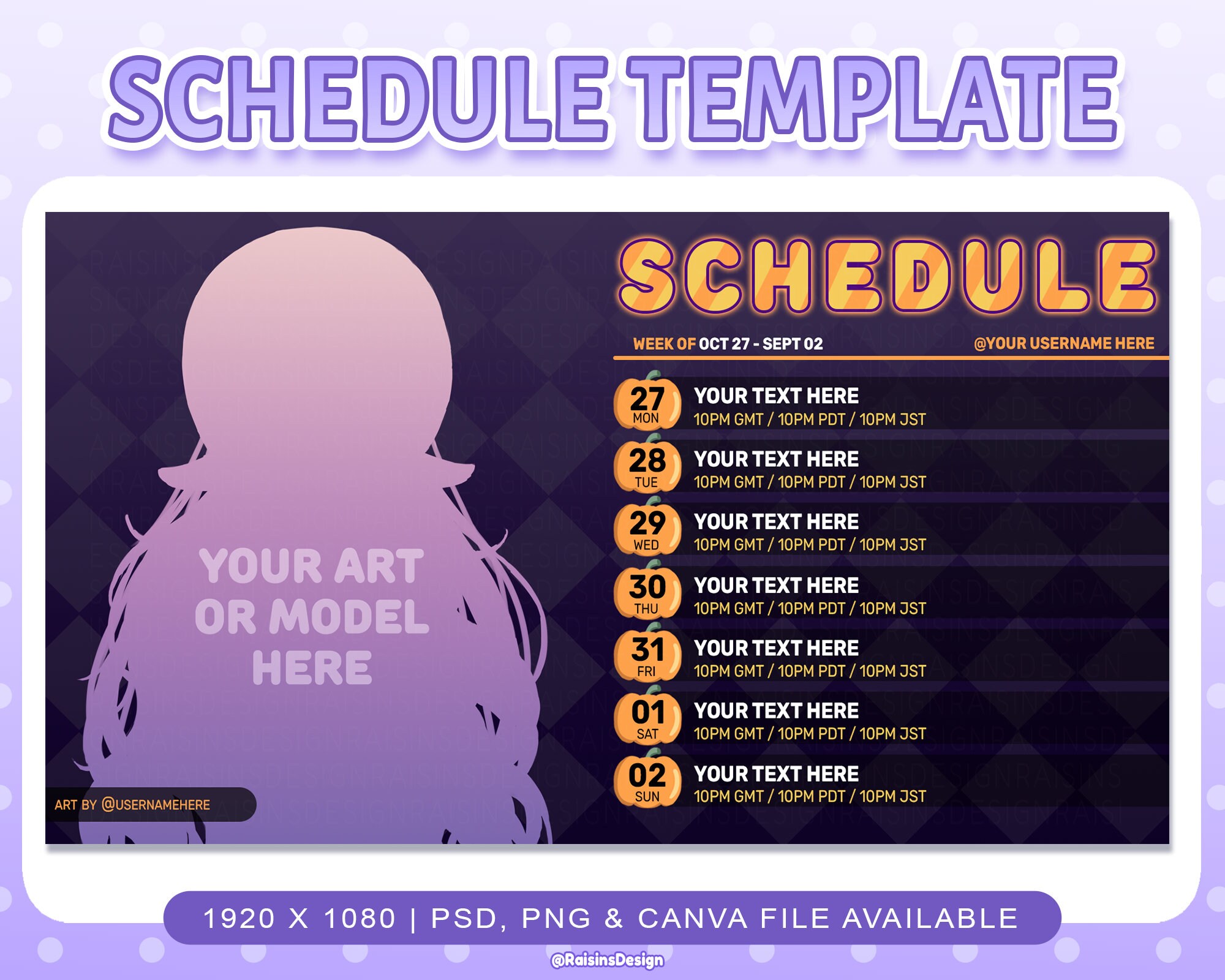 Stream Schedule Template for Twitch & Youtube Streaming / Pumpkin ...
