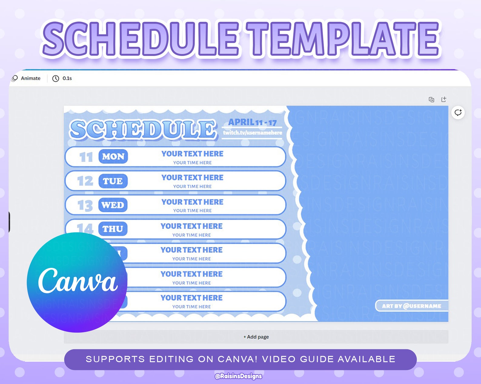 Stream Schedule Template for Twitch & Youtube Streaming / Blue Polka ...