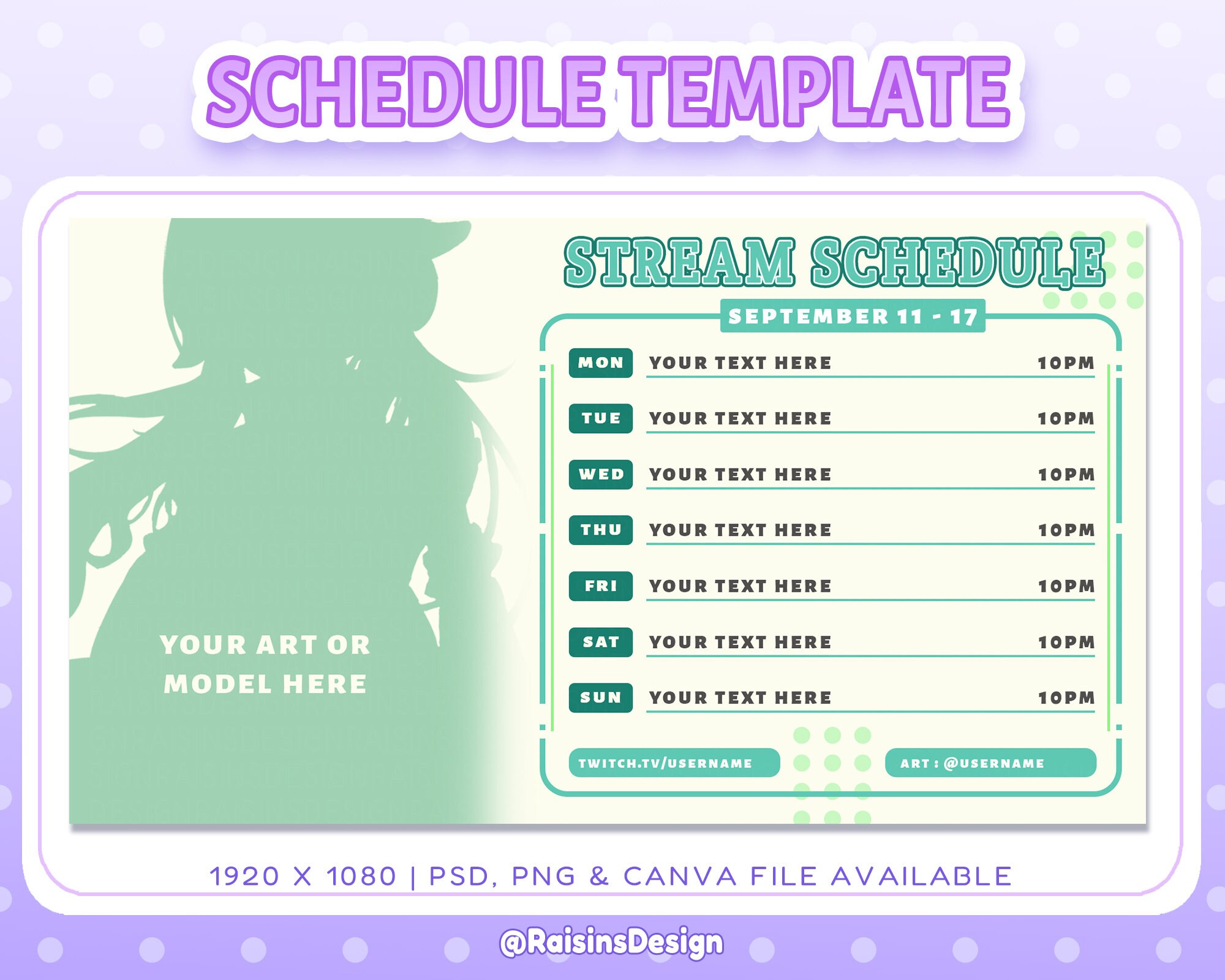 Stream Schedule Template for Twitch & Youtube Streaming / - Etsy Canada