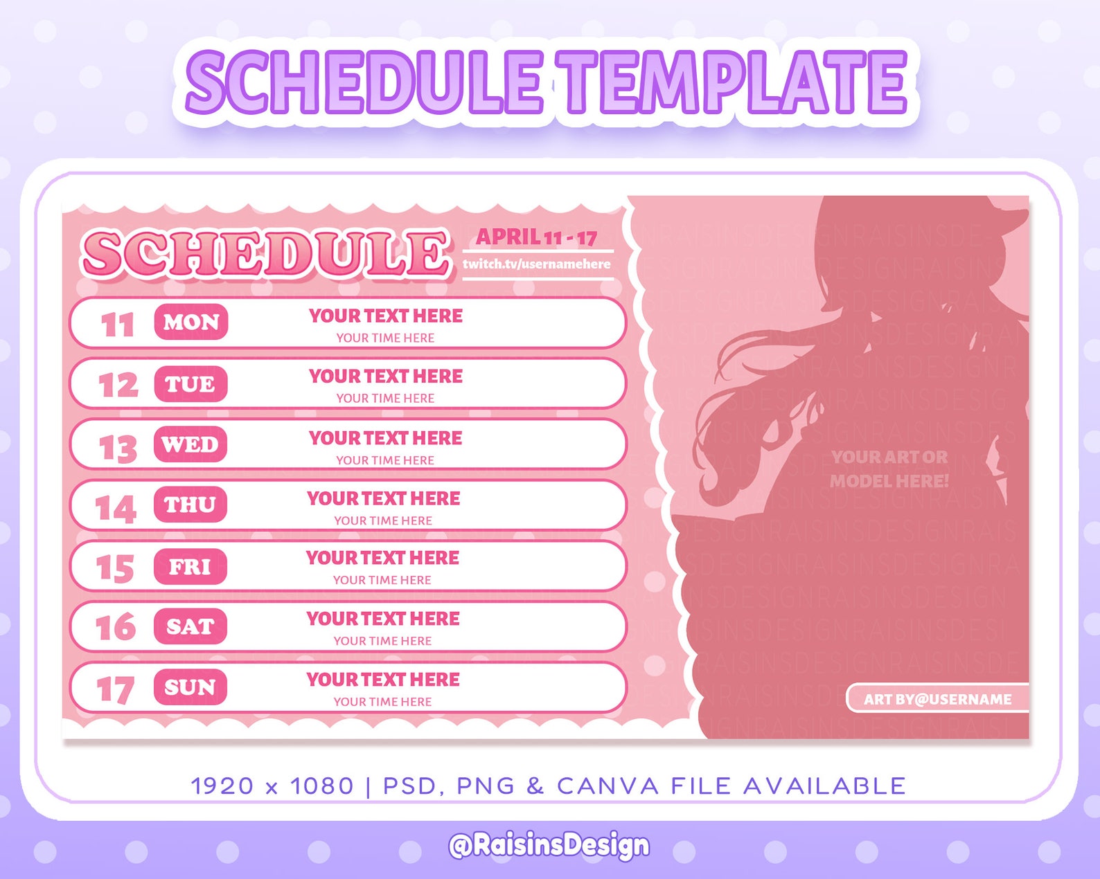 Stream Schedule Template for Twitch & Youtube Streaming / Pink - Etsy India
