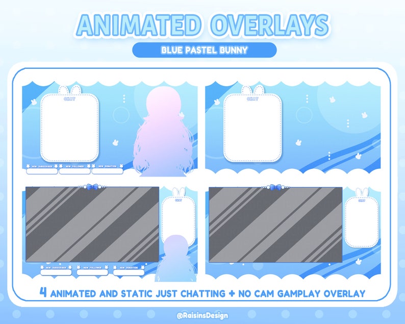 Animated Twitch Overlays / Blue Pastel Bunny / Streamer Graphics ...