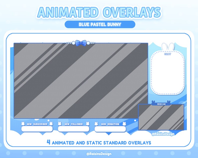 Animated Twitch Overlays / Blue Pastel Bunny / Streamer Graphics ...