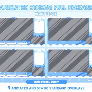 Animated Stream Overlay Package for Twitch / Blue Pastel Bunny / Vtuber ...