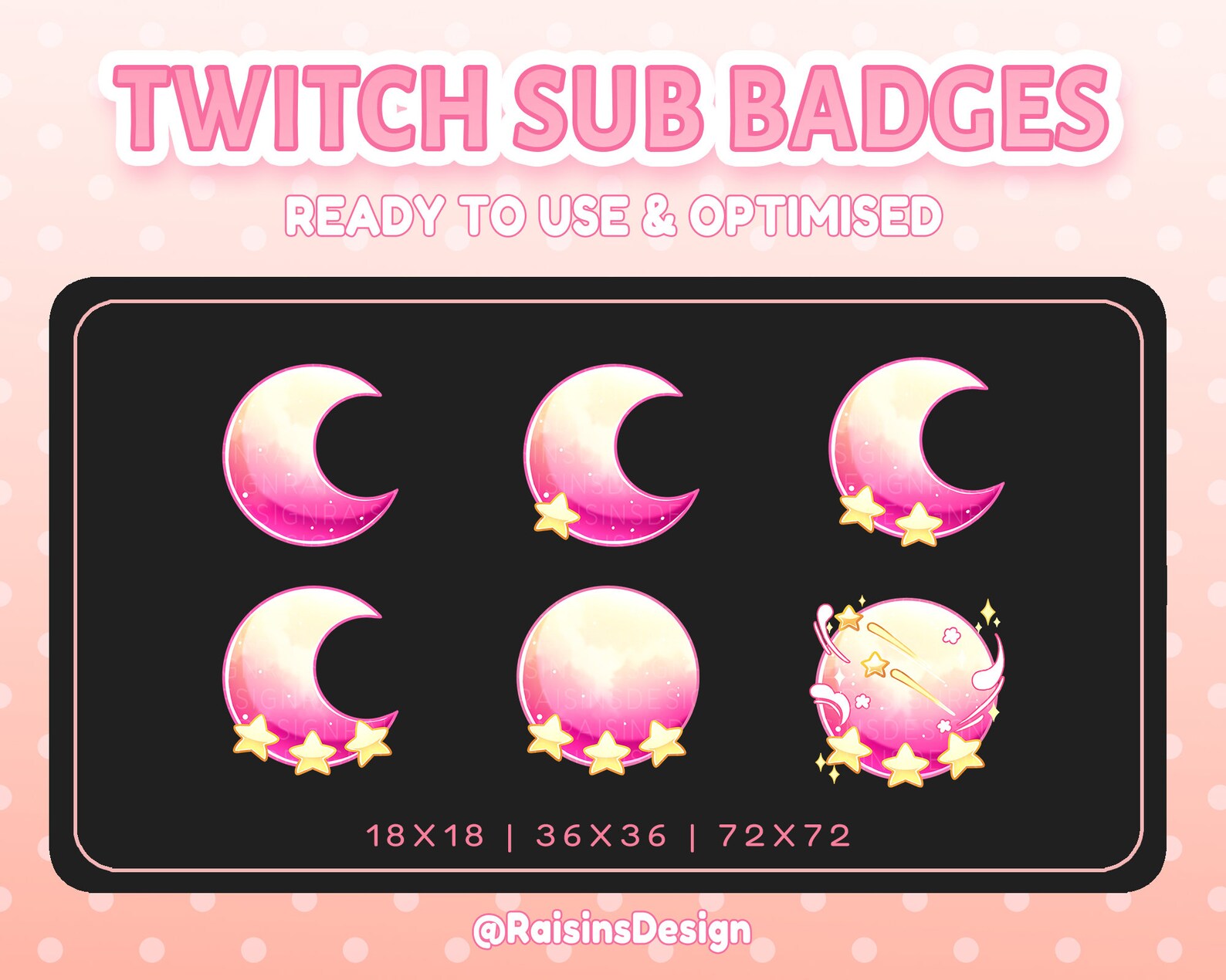 Pink Moon Sub Badges for Twitch & Youtube Stream / Bit Badges ...