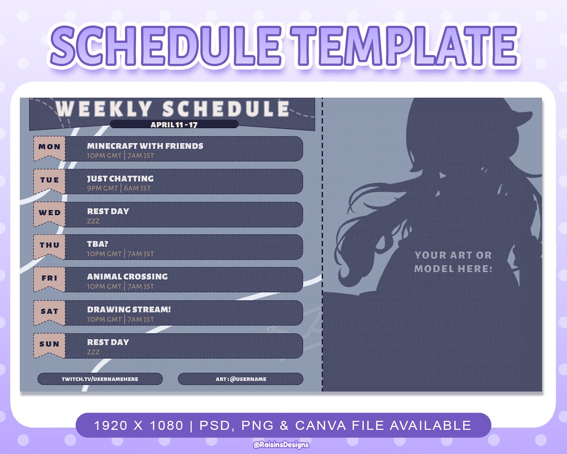 Stream Schedule Template for Twitch & Youtube Streaming / Dark Navy ...