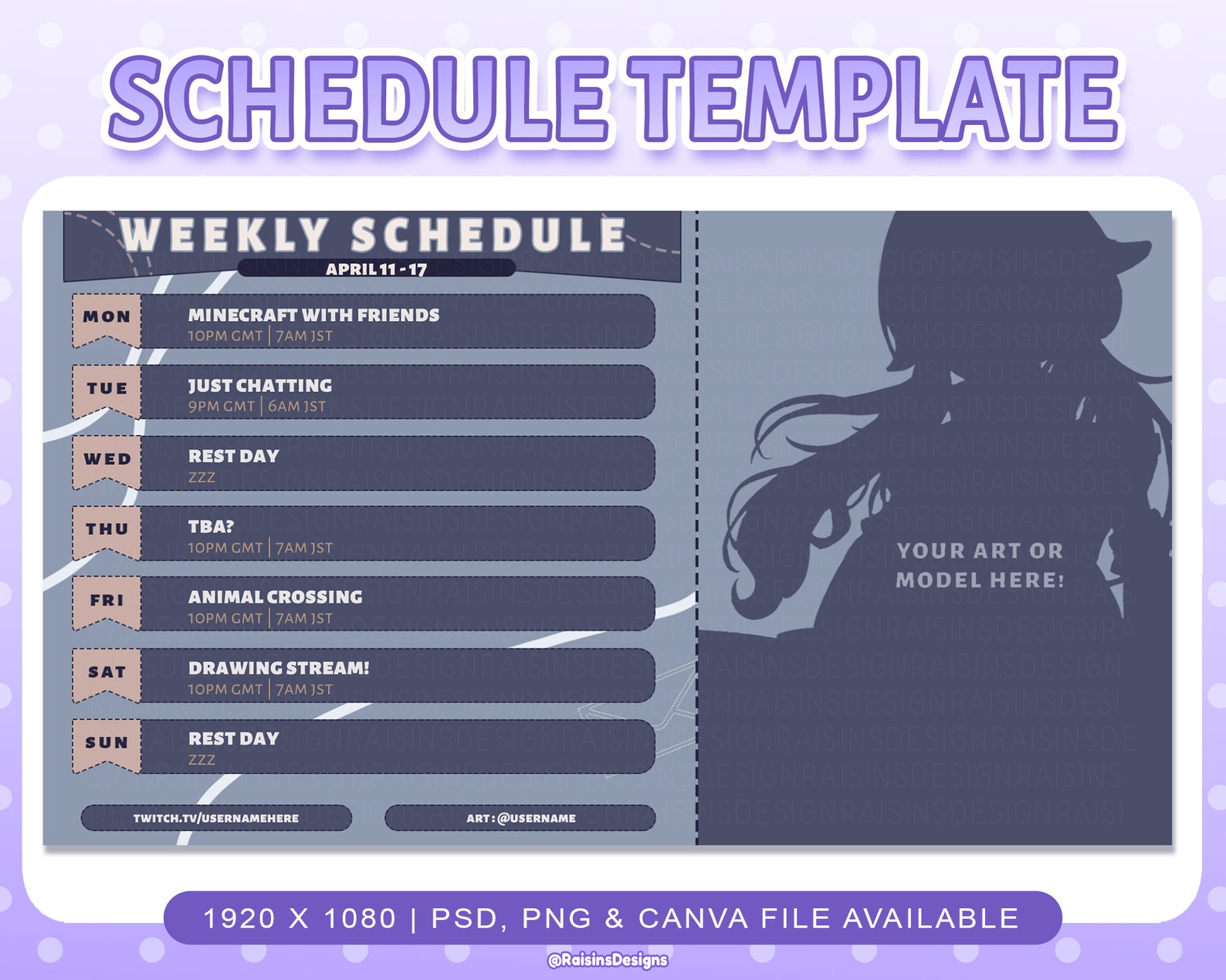 Stream Schedule Template for Twitch & Youtube Streaming / Dark Navy ...