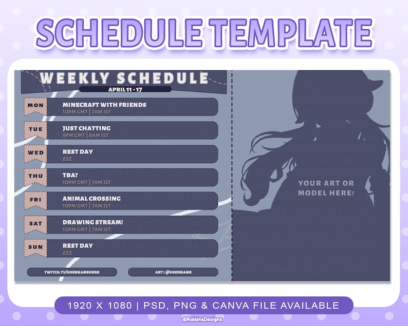 Stream Schedule Template for Twitch & Youtube Streaming / Dark Navy ...