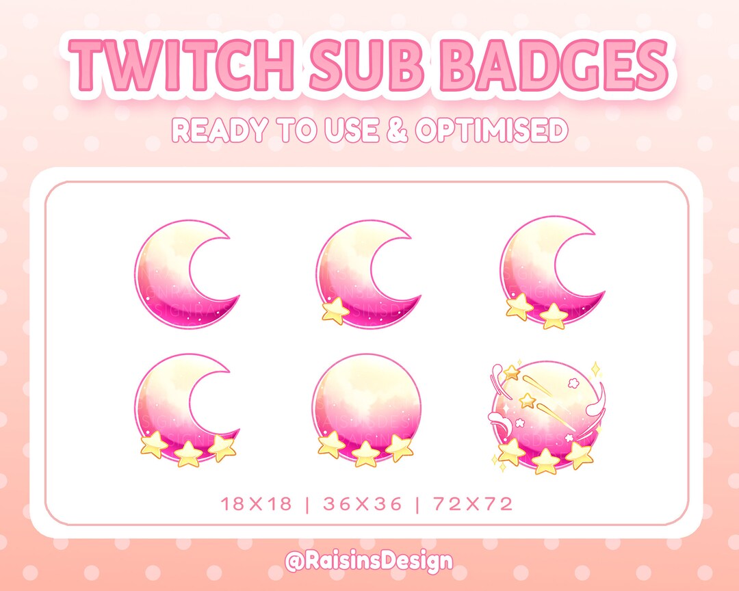 Pink Moon Sub Badges for Twitch & Youtube Stream / Bit Badges ...