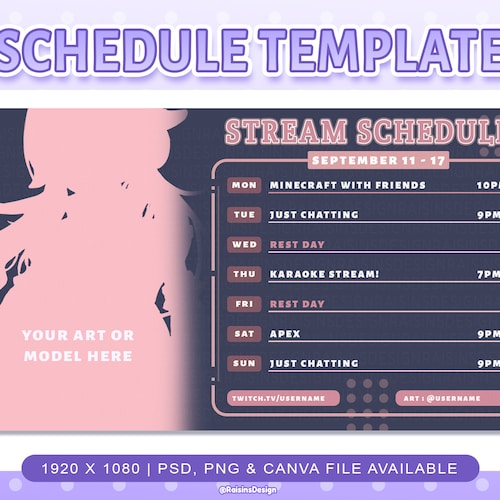 Stream Schedule Template for Twitch & Youtube Streaming / - Etsy