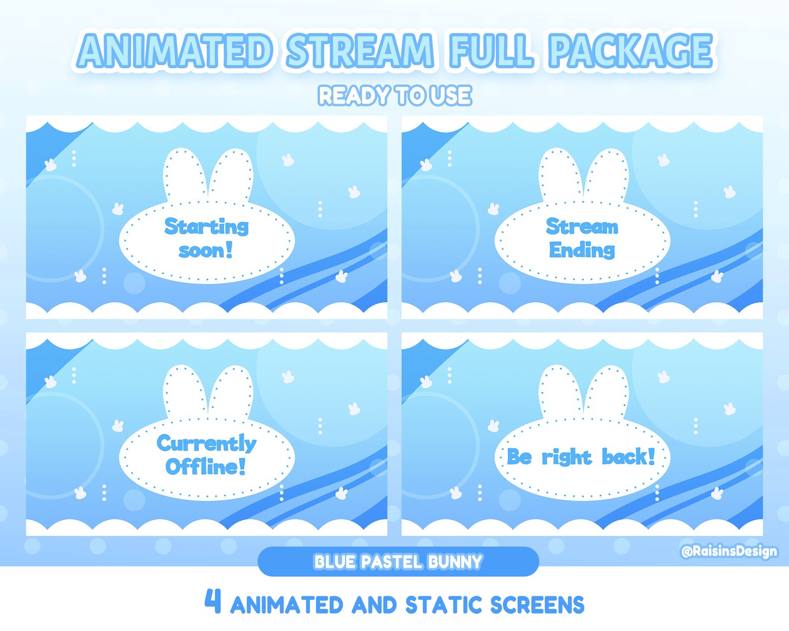 Animated Stream Overlay Package for Twitch / Blue Pastel Bunny / Vtuber ...