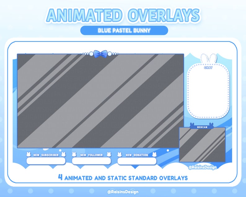 Animated Twitch Overlays / Blue Pastel Bunny / Streamer Graphics ...