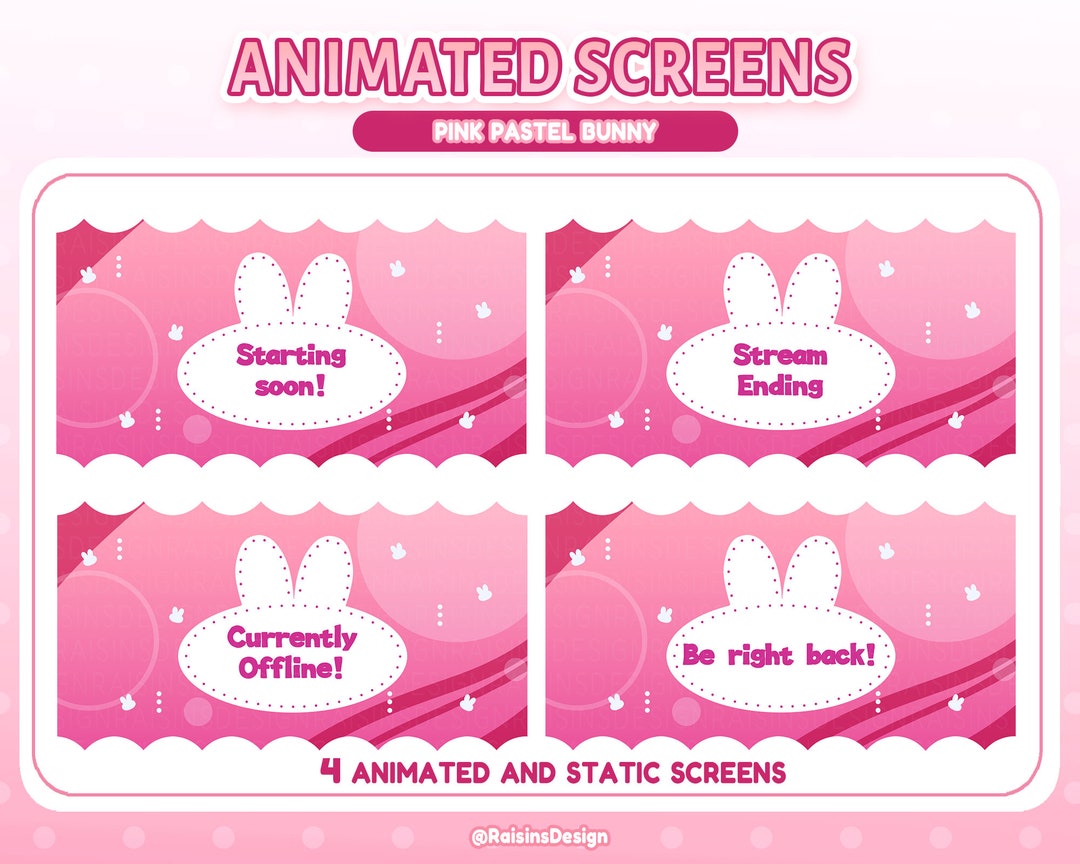 Animated Screens for Twitch Overlay / Pink Pastel Bunny / Cute Stream ...