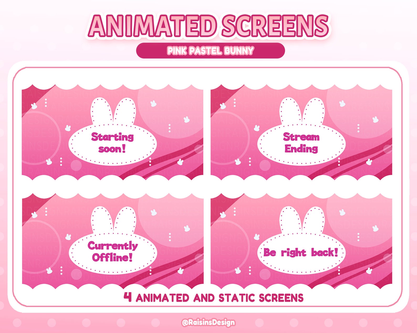Animated Screens for Twitch Overlay / Pink Pastel Bunny / Cute Stream ...
