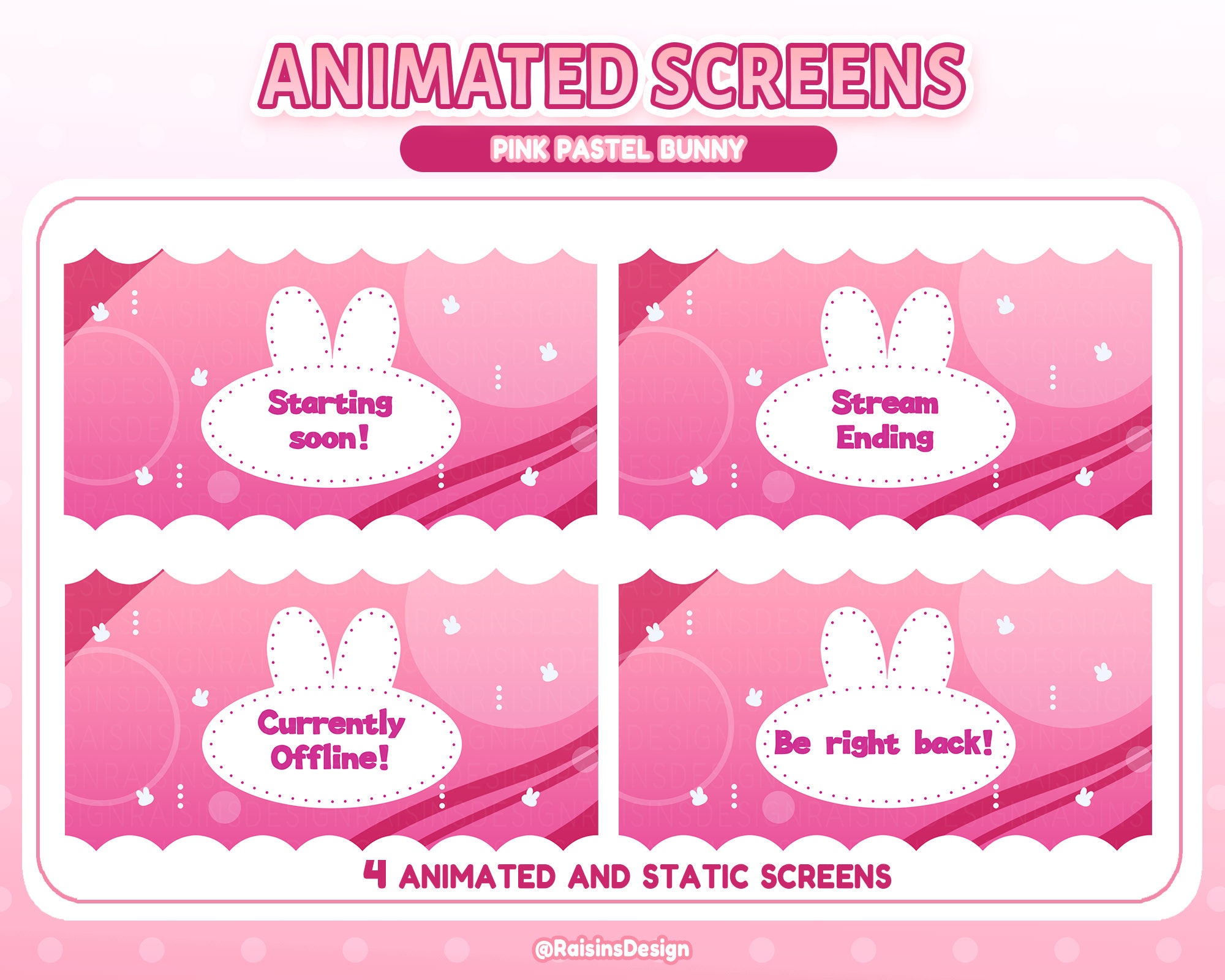 Animated Screens for Twitch Overlay / Pink Pastel Bunny / Cute Stream ...