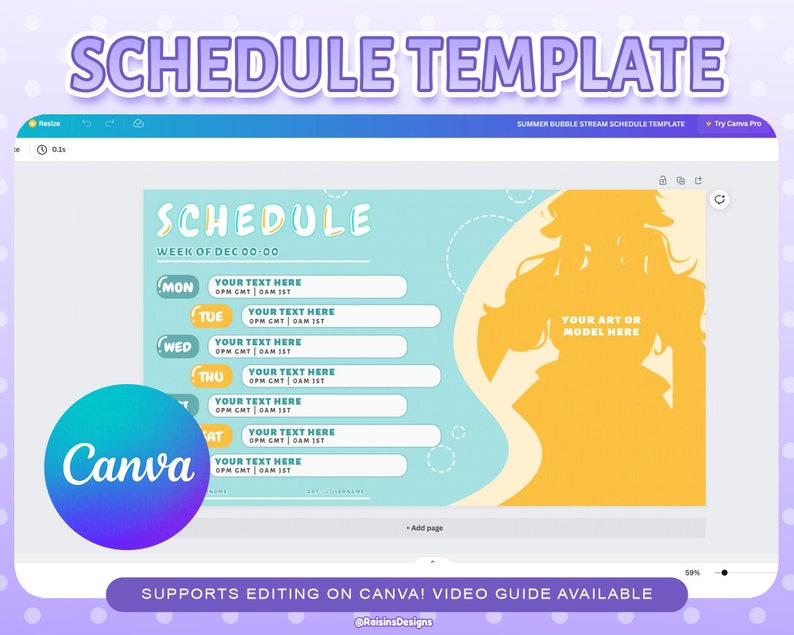 Stream Schedule Template for Twitch & Youtube Streaming / Summer Bubble ...