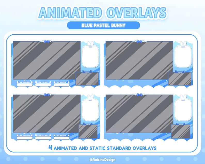 Animated Twitch Overlays / Blue Pastel Bunny / Streamer Graphics ...