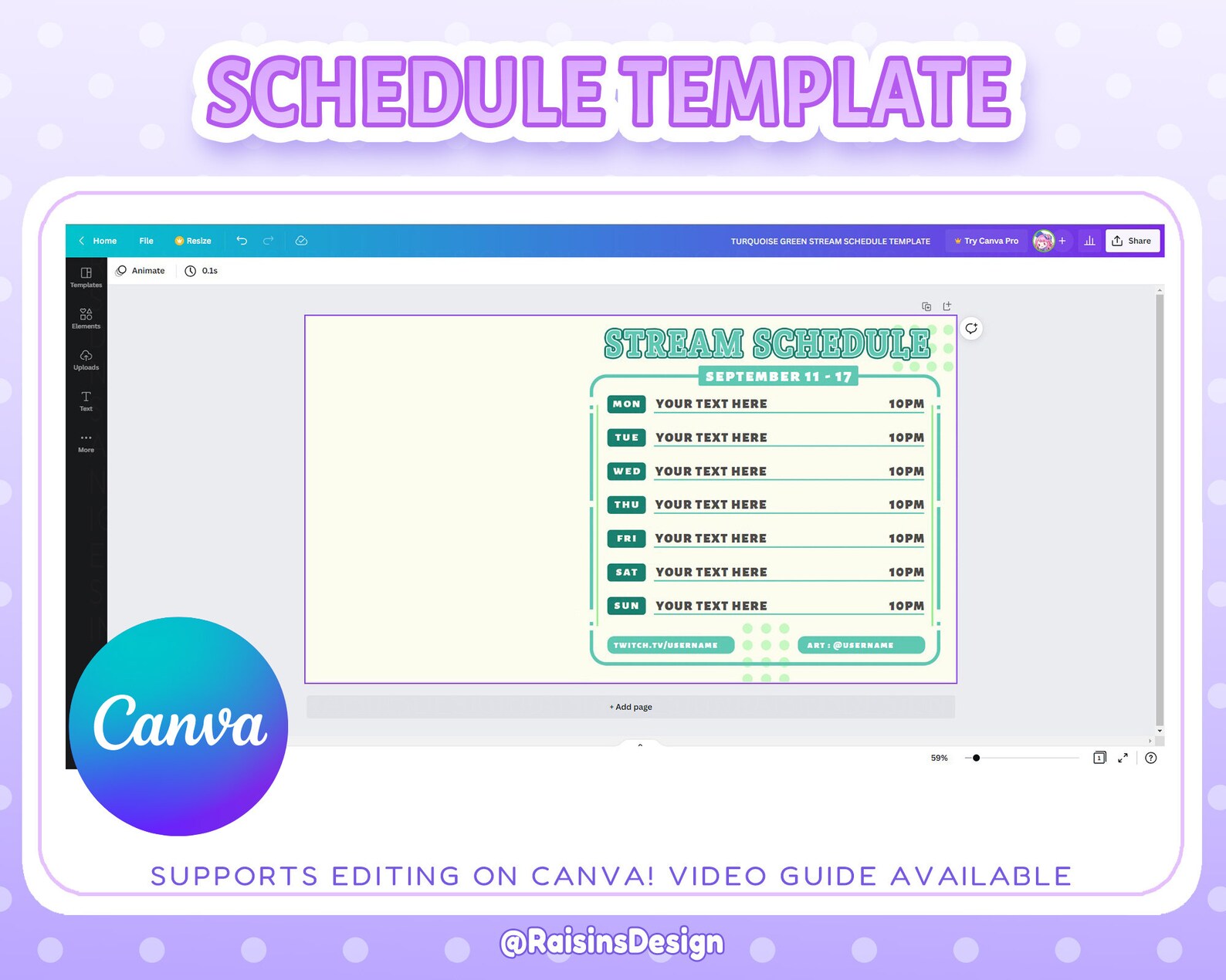 Stream Schedule Template for Twitch & Youtube Streaming / - Etsy Canada